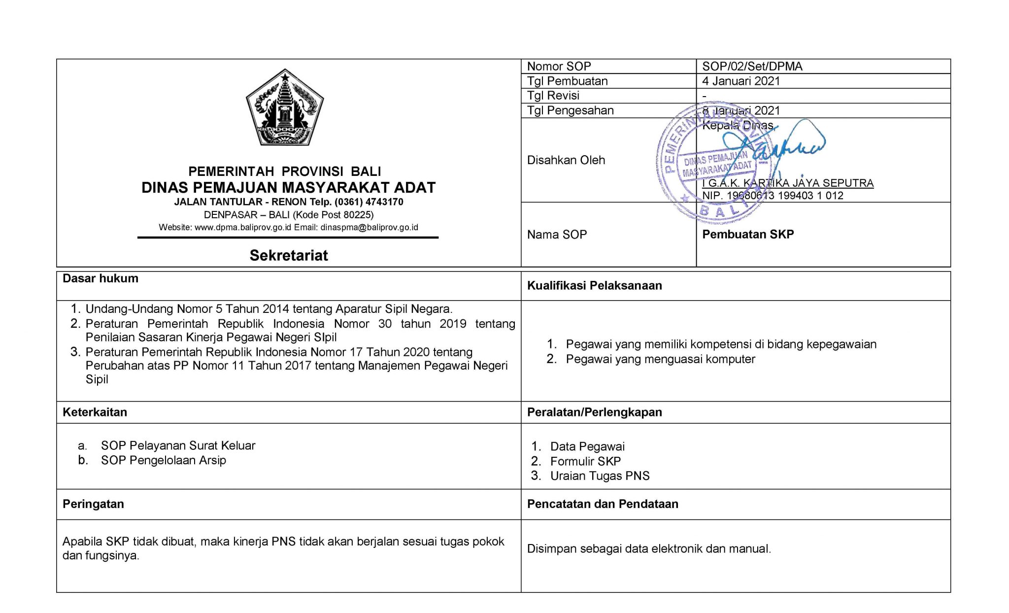 SOP PEMBUATAN SKP – Dinas Pemajuan Masyarakat Adat